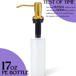 Hoanmpy Soap Dispenser for Kitchen Sink Brushed Gold, Built in Stainless Steel Kitchen Soap Dispenser, Refill from The Top,in Counter Kitchen Sink Soap Dispenser,17 oz