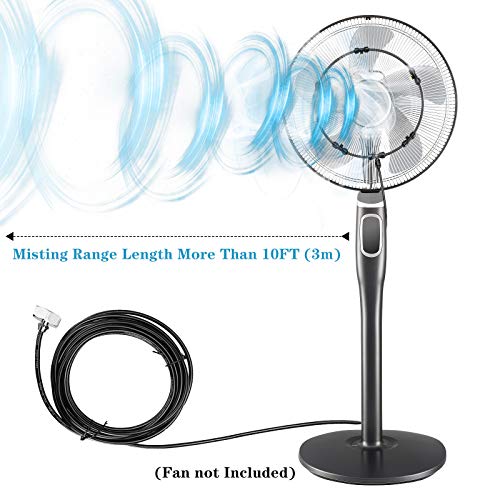 Fan Misting Kit for Cool Patio Breeze 19.36FT Misting Line with 5 Removable Brass Nozzle and Plated Solid Brass Adapter, Connects to Many Fans, Auto Misting Spray System for Summer Cooling