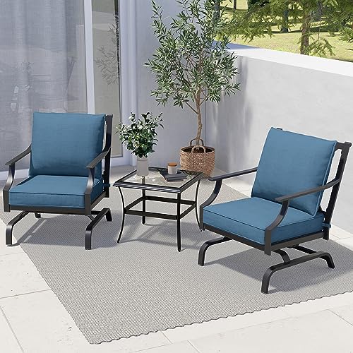 Grand patio Outdoor Patio Seating, 3 Piece Patio Set, 2 Motion Chairs with Side Table, Peacock Blue