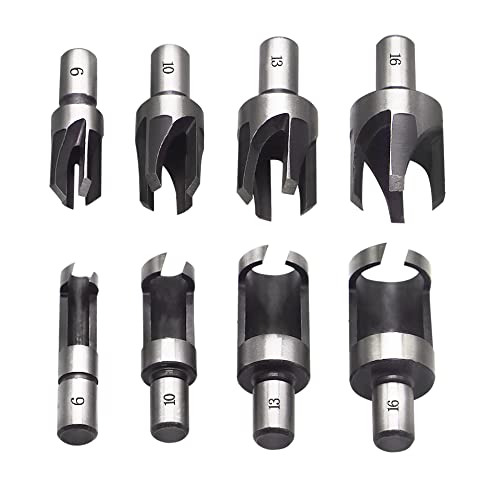 Ruibapa 8PCS Wood Plug Cutter Drill Bit Set 5/8" 1/2" 3/8" 1/4 "(6mm 10mm 13mm 16mm) Straight and Tapered Taper Woodworking Cutting Tool Drill Bit P-021