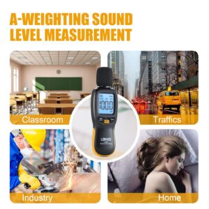 Decibel Meter, LONVOX Digital Sound Level Meter with 30 to 130 dBA Measuring Range, Backlit LCD Display, MAX/MIN Noise Measurement, Data Hold, SPL Meter for Classroom, Noisy Neighbor, Office, Factory