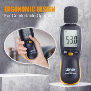 Decibel Meter, LONVOX Digital Sound Level Meter with 30 to 130 dBA Measuring Range, Backlit LCD Display, MAX/MIN Noise Measurement, Data Hold, SPL Meter for Classroom, Noisy Neighbor, Office, Factory