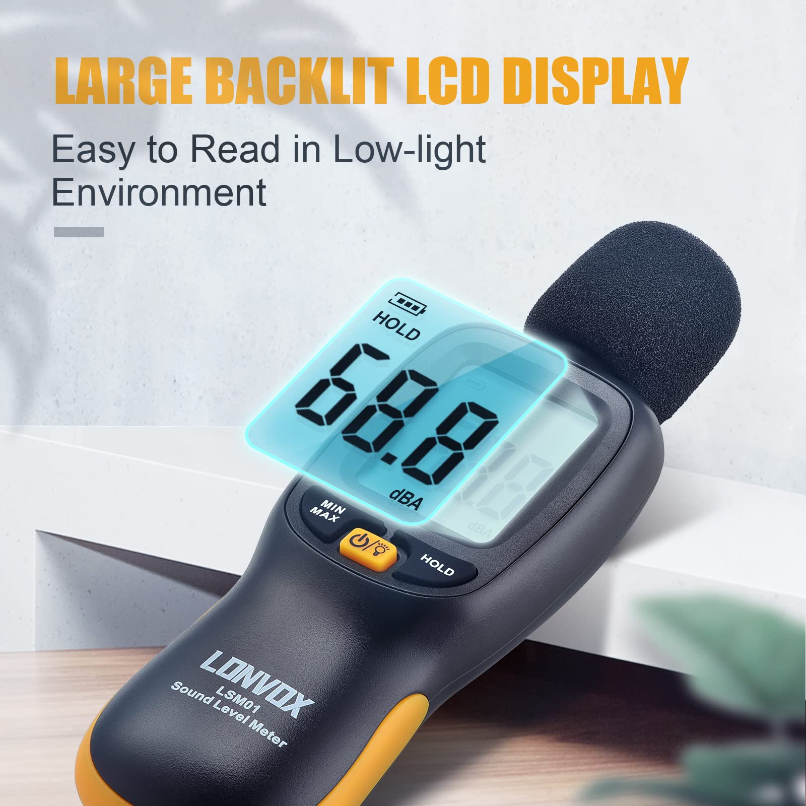 Decibel Meter, LONVOX Digital Sound Level Meter with 30 to 130 dBA Measuring Range, Backlit LCD Display, MAX/MIN Noise Measurement, Data Hold, SPL Meter for Classroom, Noisy Neighbor, Office, Factory