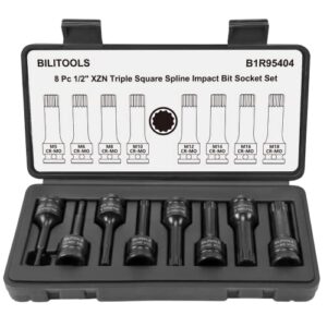 bilitools 8-piece impact xzn triple square spline bit socket set 1/2 inch drive, m5-m18, cr-mo steel