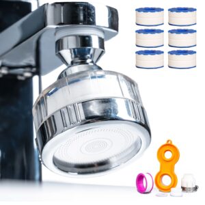 skylarlife sink pure water faucet mount filters remove rust dirt and impurities stainless steel 360 degree rotatable anti-splash high pressure faucet with 6 filters