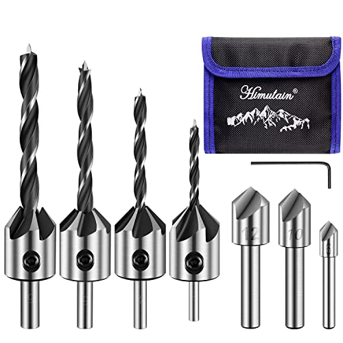 Himutain Countersink Drill Bits Set, Counter Sink Drill Bit Sets for Wood, 82 Degree High Carbon Steel Wood Countersink Bits (1/2" 3/8" 1/4")