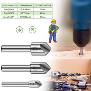 Himutain Countersink Drill Bits Set, Counter Sink Drill Bit Sets for Wood, 82 Degree High Carbon Steel Wood Countersink Bits (1/2" 3/8" 1/4")