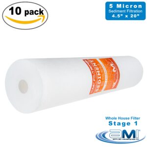 10 PACK | APPLIED MEMBRANES INC. 5 Micron Sediment Filter Replacement | 20" Whole House Sediment Filter | Depth Filter Removes Rust, Dirt, Sand, Silt, and Suspended Solids | H-F20BB05CF Box of 10