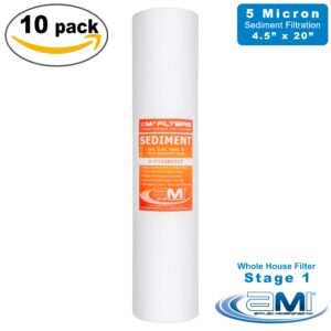 10 PACK | APPLIED MEMBRANES INC. 5 Micron Sediment Filter Replacement | 20" Whole House Sediment Filter | Depth Filter Removes Rust, Dirt, Sand, Silt, and Suspended Solids | H-F20BB05CF Box of 10