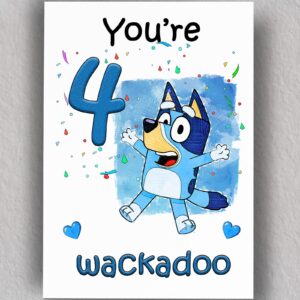 Kids' Wackadoo Birthday Card | For ages 1-6 | Fun Party Greeting Card | Gift for Kids | Blank Card (Blue, age 4)