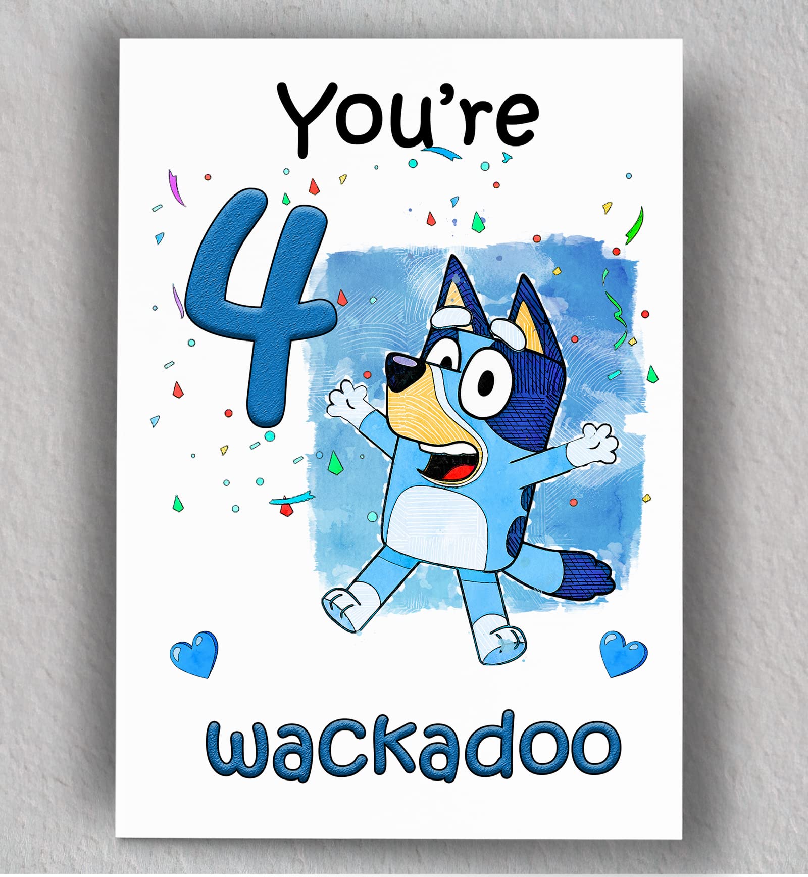 Kids' Wackadoo Birthday Card | For ages 1-6 | Fun Party Greeting Card | Gift for Kids | Blank Card (Blue, age 4)