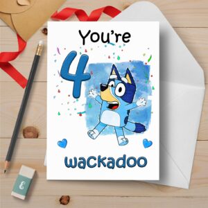 Kids' Wackadoo Birthday Card | For ages 1-6 | Fun Party Greeting Card | Gift for Kids | Blank Card (Blue, age 4)