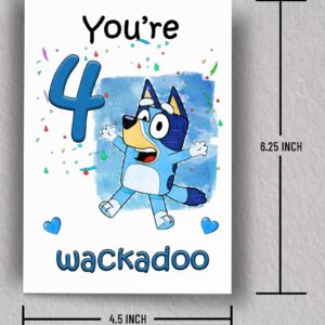 Kids' Wackadoo Birthday Card | For ages 1-6 | Fun Party Greeting Card | Gift for Kids | Blank Card (Blue, age 4)