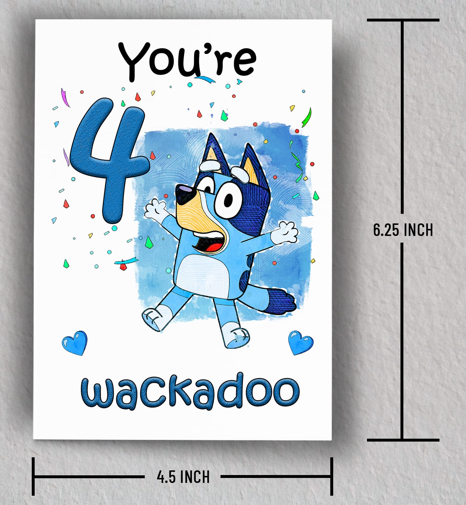 Kids' Wackadoo Birthday Card | For ages 1-6 | Fun Party Greeting Card | Gift for Kids | Blank Card (Blue, age 4)