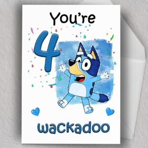 Kids' Wackadoo Birthday Card | For ages 1-6 | Fun Party Greeting Card | Gift for Kids | Blank Card (Blue, age 4)