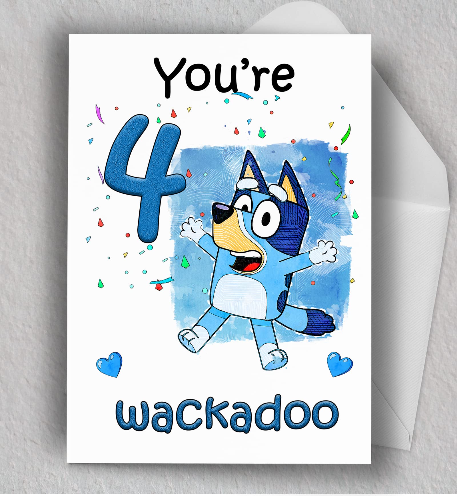 Kids' Wackadoo Birthday Card | For ages 1-6 | Fun Party Greeting Card | Gift for Kids | Blank Card (Blue, age 4)