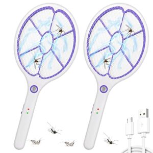 hodiax swing zap 2 pack 4500v usb rechargeable handheld large electric purple fly swatter, mosquito, wasp killer racket, bug zapper with usb charging cable for indoor and outdoor.