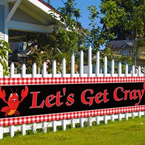 Nepnuser Crawfish Party Decorations Let's Get Cray Fence Banner Lobster Boil Themed Birthday Party Supply Front Yard Garden Sign