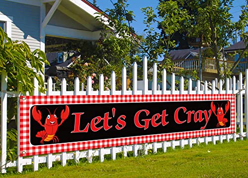 Nepnuser Crawfish Party Decorations Let's Get Cray Fence Banner Lobster Boil Themed Birthday Party Supply Front Yard Garden Sign