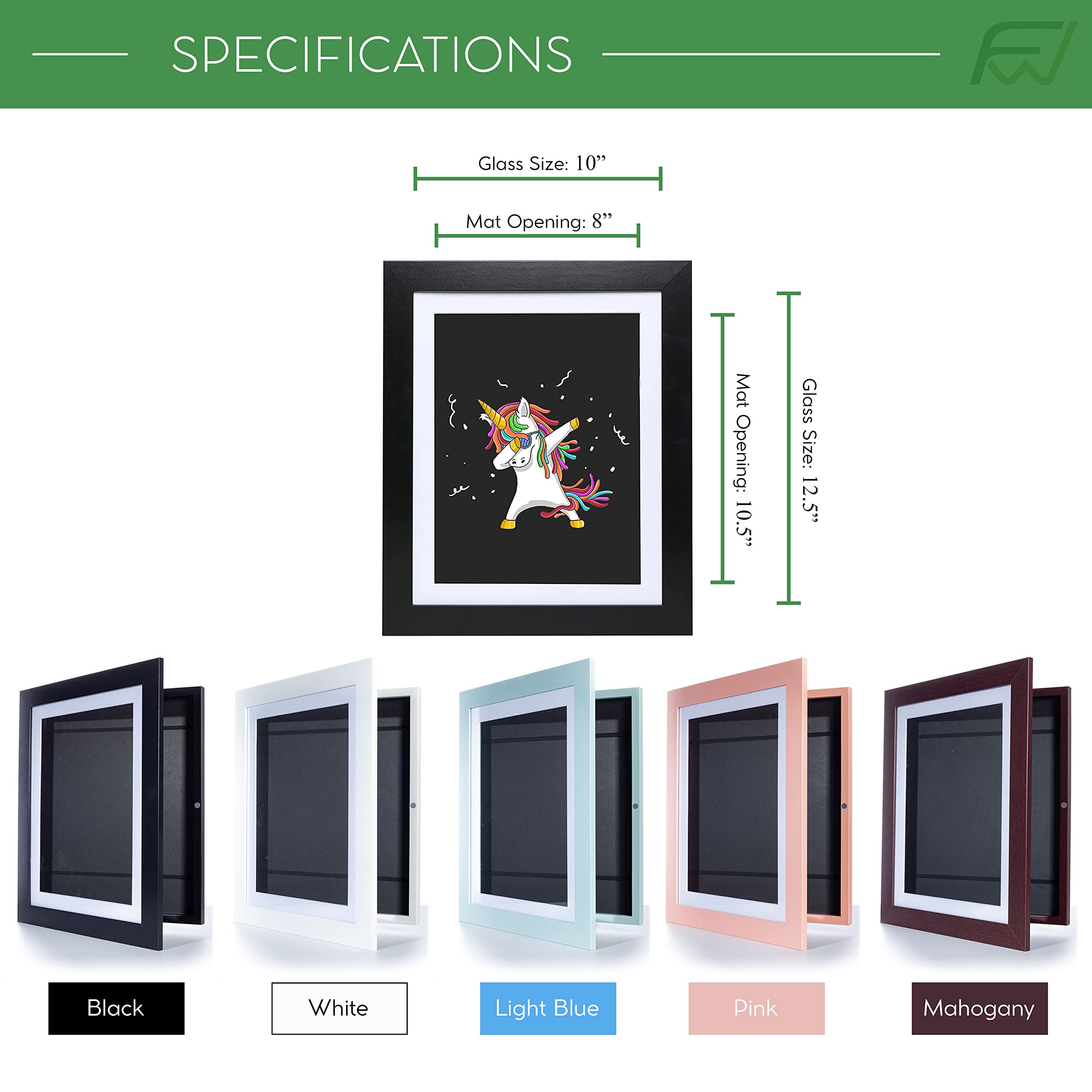 FrameWorks 10” x 12.5” Pink Wooden Kid Art Frame with Gallery Style Edges, Tempered Glass, and Elastic Straps 2-Pack