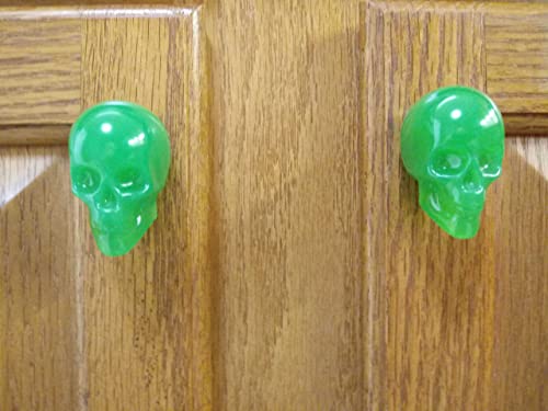 Green Skull Cabinet Knobs/Drawer Knobs (Black Light Activated) (Set of 2)