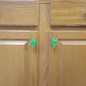 Green Skull Cabinet Knobs/Drawer Knobs (Black Light Activated) (Set of 2)