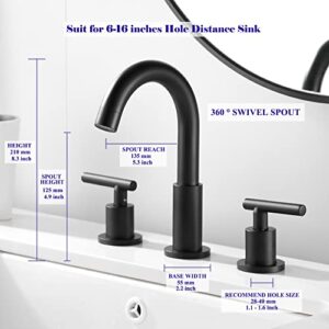 MYHB Matte Black Faucet Bathroom for 3 Hole Sink 8 inch Widespread 2-Handle, Drain Included, SH001HNS-SMB