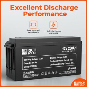 RICH SOLAR 12V 200Ah LiFePO4 Lithium Iron Phosphate Battery