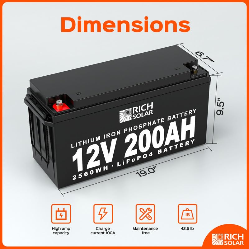 RICH SOLAR 12V 200Ah LiFePO4 Lithium Iron Phosphate Battery