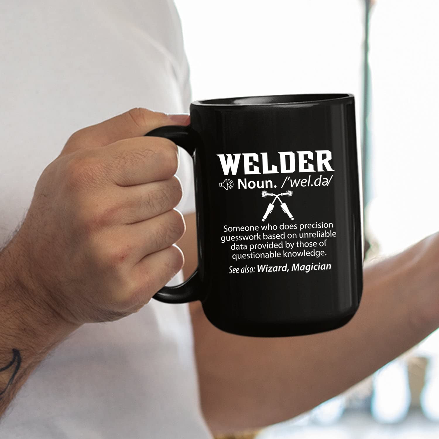 SeeCrab Welder Noun Coffee Mugs Welder Coffee Cup For Welders Friends - Awesome Welder Cup For Men Woman - Welder Mugs For Birthday Gifts Graduation Gifts - Welder Ceramic Black Tea Cup 11oz 15oz