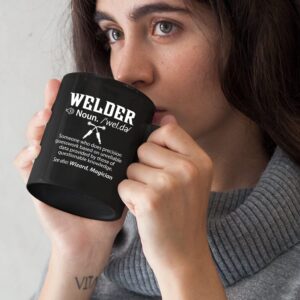 SeeCrab Welder Noun Coffee Mugs Welder Coffee Cup For Welders Friends - Awesome Welder Cup For Men Woman - Welder Mugs For Birthday Gifts Graduation Gifts - Welder Ceramic Black Tea Cup 11oz 15oz