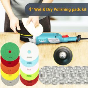 12 Pack 4 Inch Diamond Polishing Pads Kit for Wet Dry Polishing - 50-8000 Grit Pad with 5/8"-11 Backer Pad, Ideal for Granite Tile Concrete Marble Stone Polishing Countertop Quartz