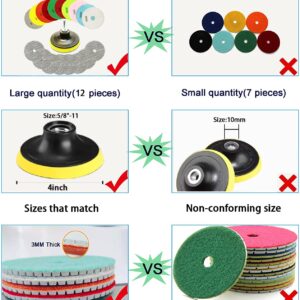 12 Pack 4 Inch Diamond Polishing Pads Kit for Wet Dry Polishing - 50-8000 Grit Pad with 5/8"-11 Backer Pad, Ideal for Granite Tile Concrete Marble Stone Polishing Countertop Quartz