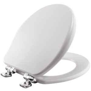 bemis 9170csla 000 alesio toilet seat with chrome hinges will slow close, never loosen and provide the perfect fit, round, high density enameled wood, white