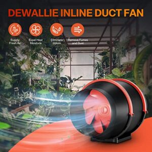 DEWALLIE 6 Inch Inline Duct Fan with Remote Variable Speed Controller, Ventilation Exhaust Fan 312 CFM for Tent and Grow Room