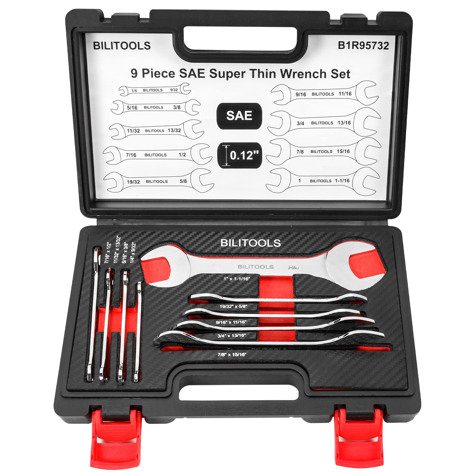 BILITOOLS Super Thin Open End Wrench Set, 9 Piece Metric 5.5 to 27 MM, CR-V Steel, HRC 40-45