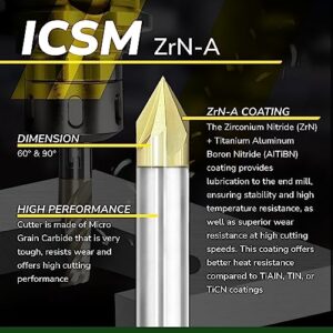 SPEED TIGER Chamfer End Mill - CNC Carving Bits, V Groove, 90 Degree, ICSM1/2"Diameter 3"OVL (1 Piece, 1/2" 90°) - for Wood, Alloy Steels, Hardened Steels – Mill Bits Sets for DIYers & Professionals