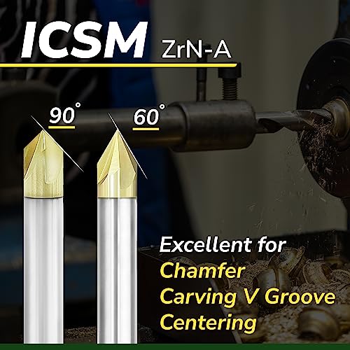 SPEED TIGER Chamfer End Mill - CNC Carving Bits, V Groove, 90 Degree, ICSM1/2"Diameter 3"OVL (1 Piece, 1/2" 90°) - for Wood, Alloy Steels, Hardened Steels – Mill Bits Sets for DIYers & Professionals