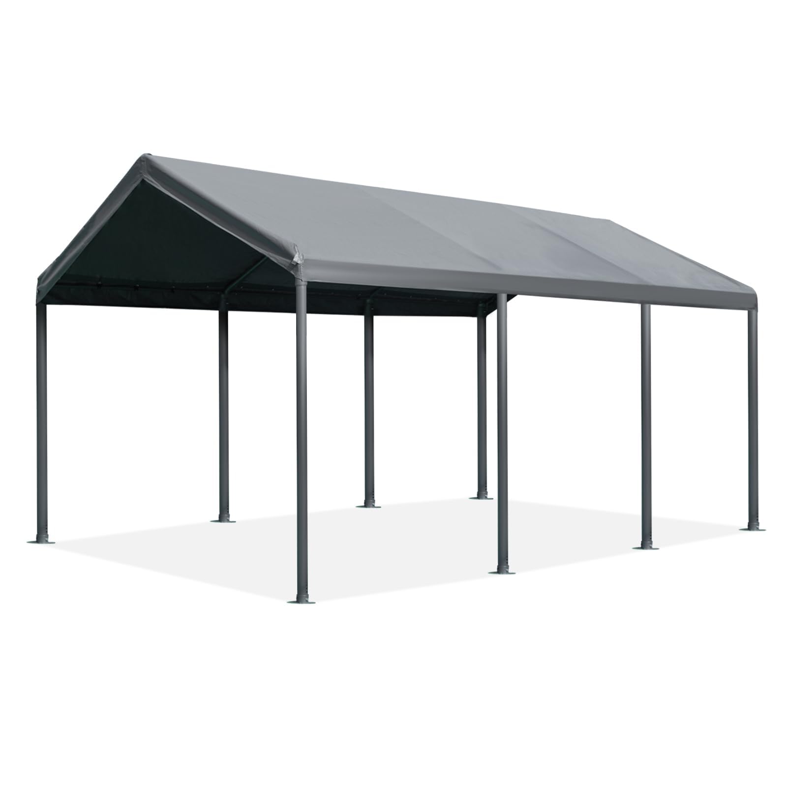 Gardesol Carport, 10’ X 20’ Heavy Duty Car Canopy with Powder-Coated Steel Frame, Easy to Assemble Portable Garage for Car, Boat, Party Tent with 180g PE Tarp for Wedding, Garden, 8 Legs, Gray