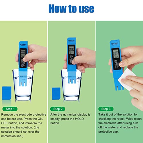 PH and TDS Meter Combo, Tuecota Digital ph Water Tester, 3-in-1 TDS Temperature & EC Meter, Digital Water Tester, Ultrahigh Accuracy Water Quality Tester for Drinking Water, Hydroponics, Aquarium etc