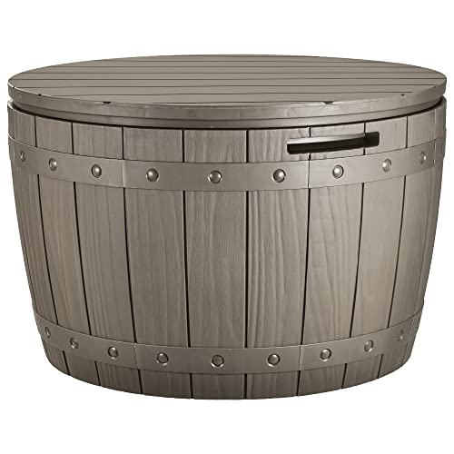 YITAHOME 33 Gallon Round Deck Box, Outdoor Storage Box for Patio Furniture,Patio Table for Cushion, Pool Accessories, Outdoor Toys, Waterproof Resin & Easy Assembly & Lightweight, Light Brown