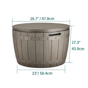 YITAHOME 33 Gallon Round Deck Box, Outdoor Storage Box for Patio Furniture,Patio Table for Cushion, Pool Accessories, Outdoor Toys, Waterproof Resin & Easy Assembly & Lightweight, Light Brown