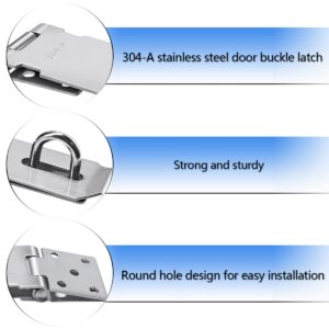 2Pcs Stainless Steel Gate Lock Hasp, Safety Packlock Clasp Hasp Lock Set Door Locks Hasp Latch for Doors, Cabinets, Closets and More (5inch-Silver)