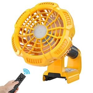 waxpar for dewalt fan cordless camping fan for dewalt 20v lithium battery, usb floor fan battery operated fan with 9w led light, remote, 4h timer portable tent fan for jobsite, hiking, fishing