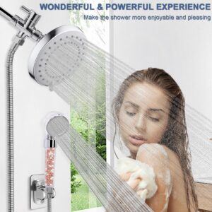 High Pressure 5 Setting Rain Shower Head Combo, 5 Setting Shower Head, Dual Shower Head Set, Handheld Filter Shower Head for Hard Water, Chrome (With Filter Handheld)