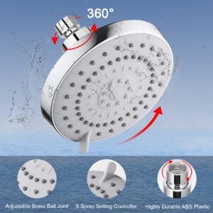 High Pressure 5 Setting Rain Shower Head Combo, 5 Setting Shower Head, Dual Shower Head Set, Handheld Filter Shower Head for Hard Water, Chrome (With Filter Handheld)