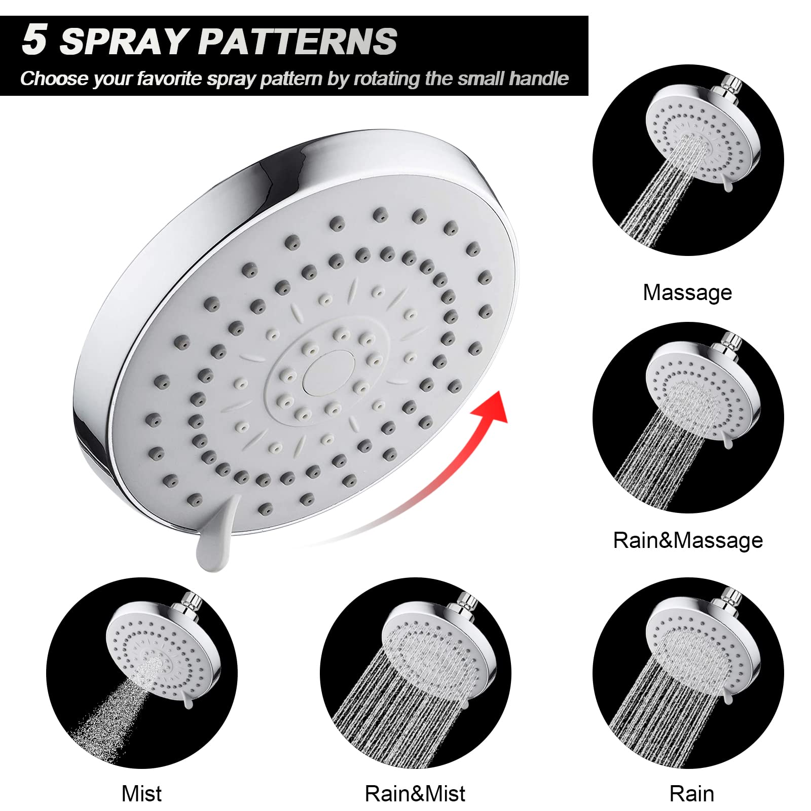 High Pressure 5 Setting Rain Shower Head Combo, 5 Setting Shower Head, Dual Shower Head Set, Handheld Filter Shower Head for Hard Water, Chrome (With Filter Handheld)