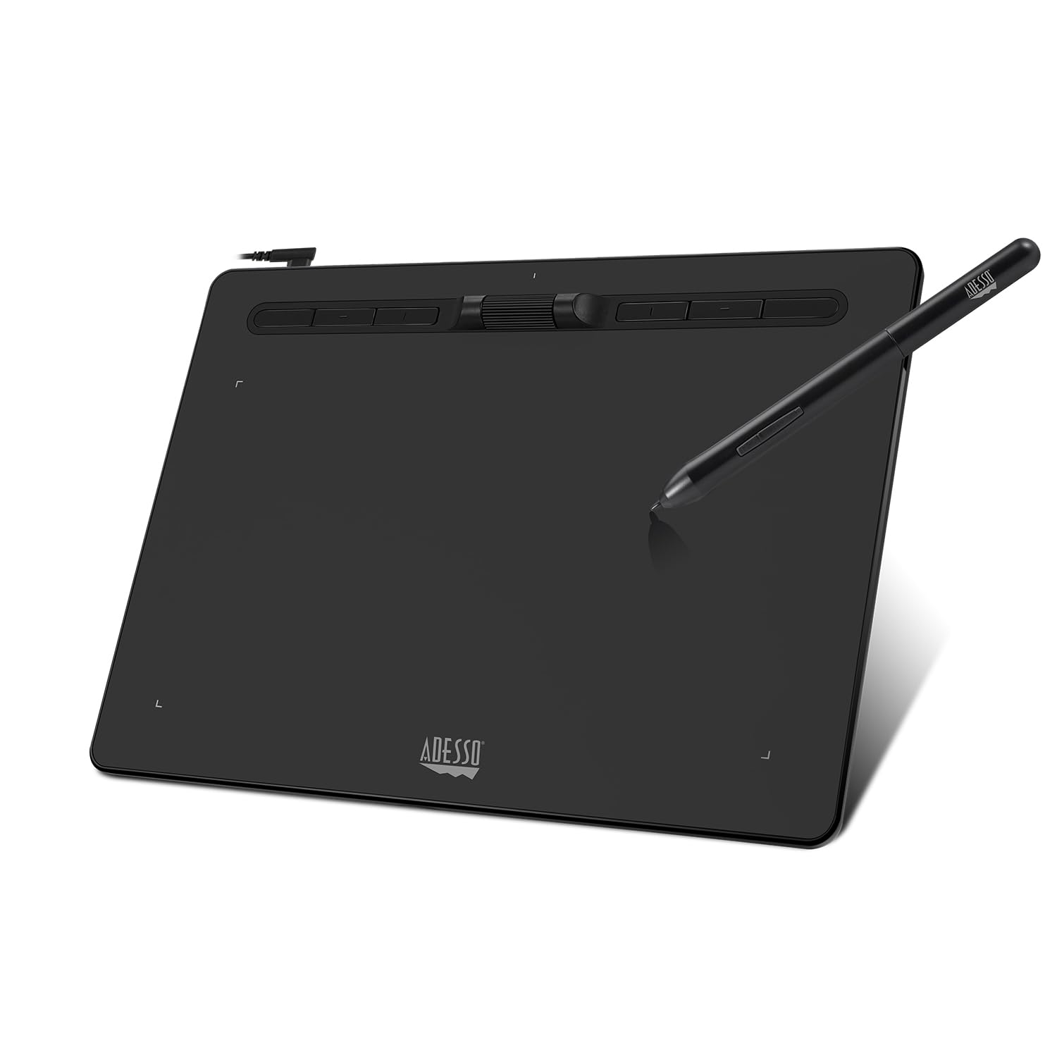 Adesso Large Graphics Drawing Tablet Pad 10 x 6 Inch 8192 Levels Battery-Free Pen, 6 Customizable Keys with Scroll Wheels, Compatible with PC/Mac/Android OS for Painting, Design & Online Teaching