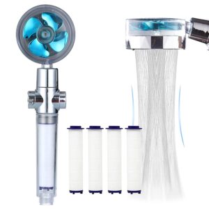 antower high pressure handheld showerhead with filters vortex hydro jet turbo propeller 360 degrees rotating easy install(i-blue)