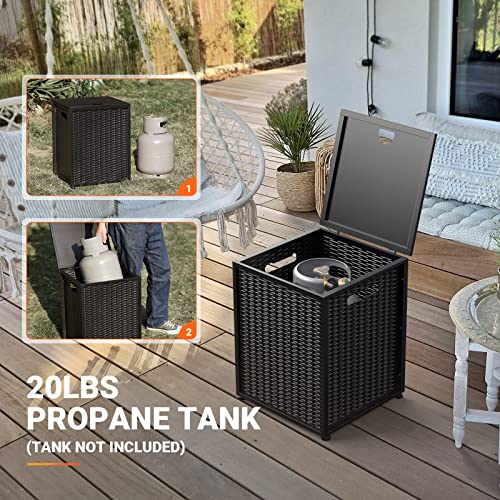 EMBRANGE Propane Metal Tank Cover Table for Gas Fire Pits, Hides Any Standard 20lb Propane Tanks, 16-inch Hideaway Table with Side Handles, Black